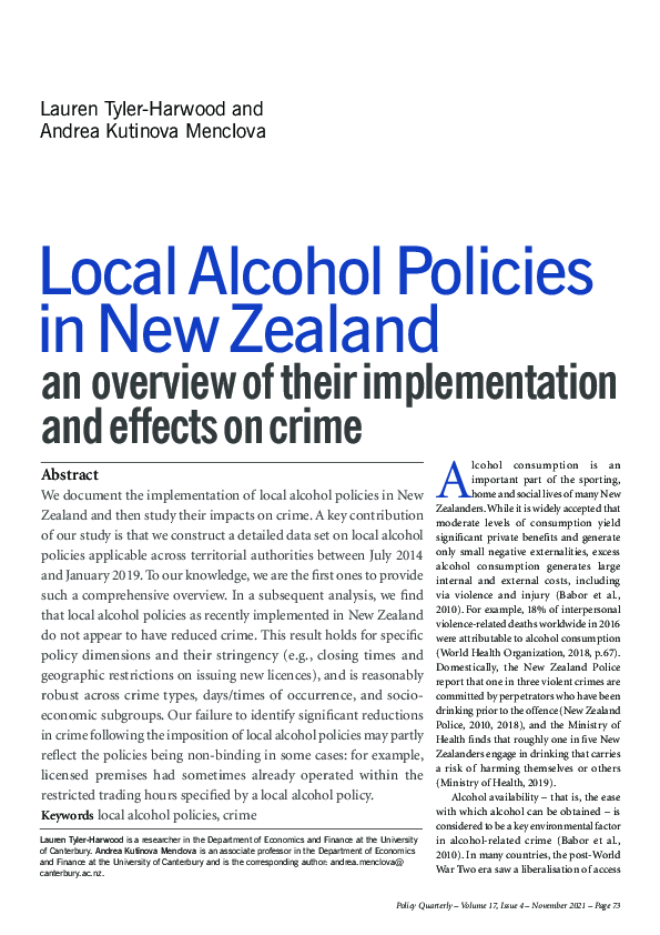 (PDF) Local Alcohol Policies in New Zealand: An overview of their ...
