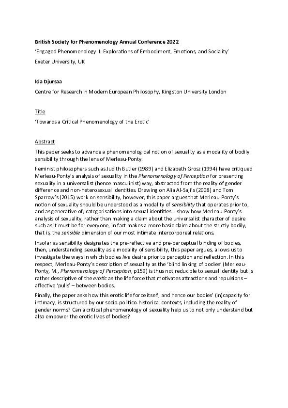 (DOC) Critical Phenomenology of Erotic Sensibility
