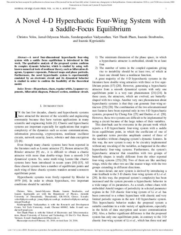 (PDF) A Novel Four-Dimensional Hyperchaotic Four-Wing System With a Saddle–Focus Equilibrium