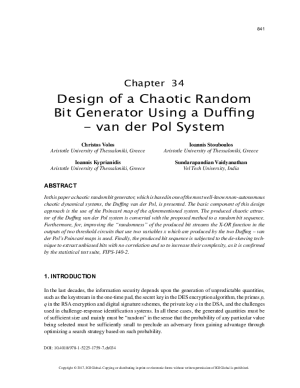 (PDF) Chaotic Bit Generation via Duffing System