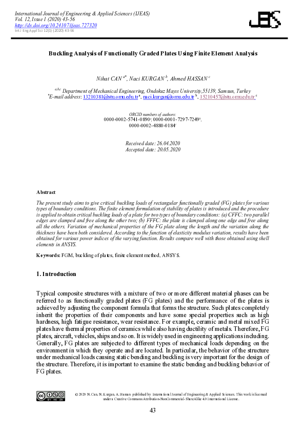 Pdf Buckling Analysis Of Functionally Graded Plates Using Finite
