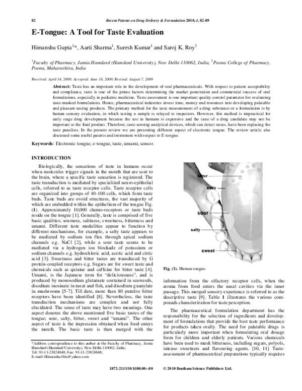 (PDF) E-Tongue: A Tool for Taste Evaluation