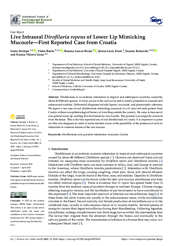 (PDF) Live Intraoral Dirofilaria repens of Lower Lip Mimicking Mucocele ...