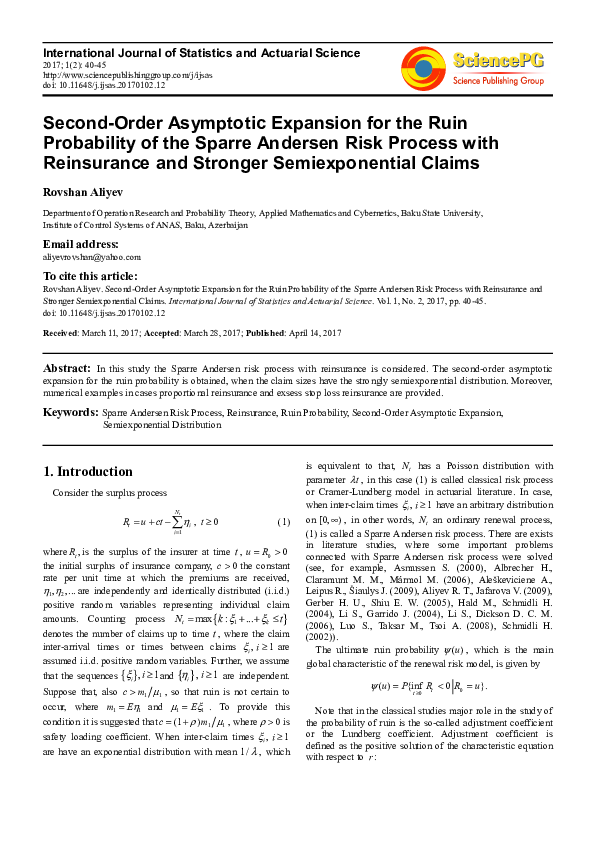 (PDF) Second-Order Asymptotic Expansion for the Ruin Probability of the Sparre Andersen Risk ...