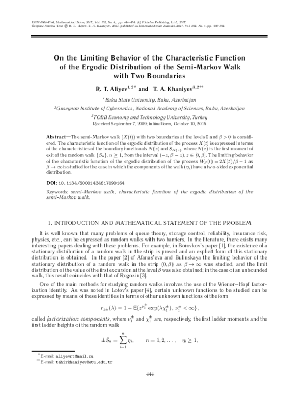 (PDF) On the limiting behavior of the characteristic function of the ergodic distribution of the ...