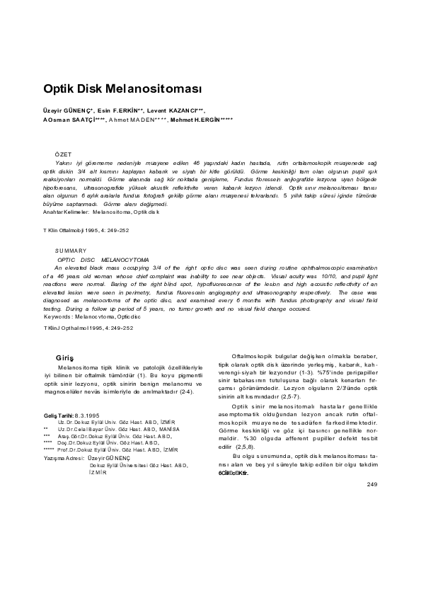 (PDF) Optik Disk Melanositoması