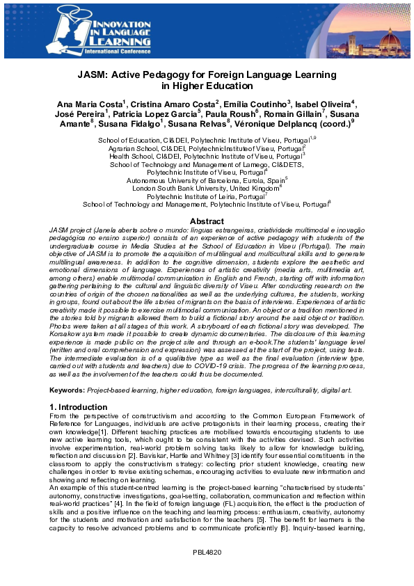 (PDF) JASM: Active Pedagogy for Foreign Language Learning in Higher Education