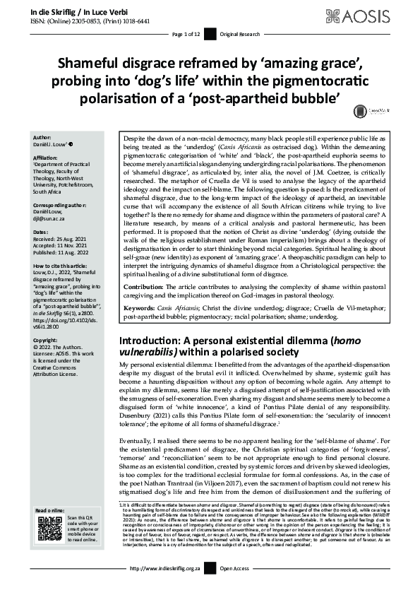 (PDF) Shameful disgrace reframed by ‘amazing grace’, probing into ‘dog ...