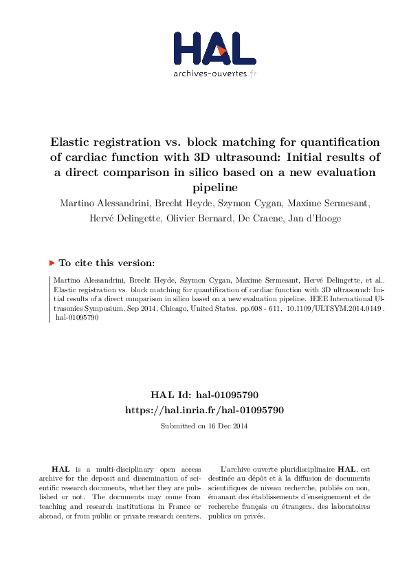 Pdf Elastic Registration Vs Block Matching For Quantification Of Cardiac Function With 3d