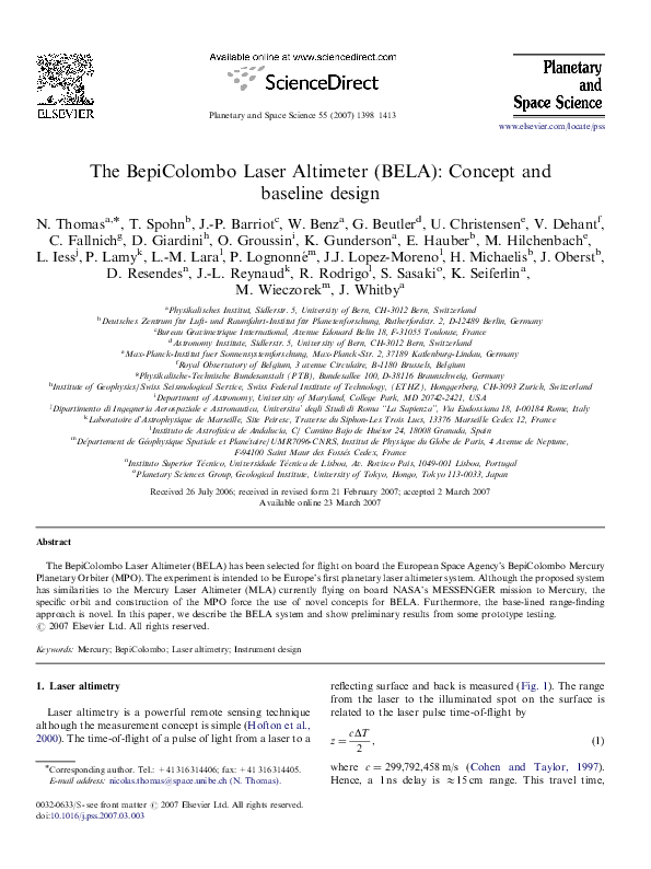 (PDF) The BepiColombo Laser Altimeter (BELA): Concept and baseline design