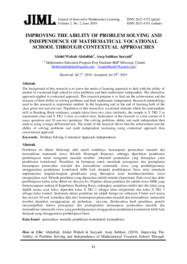 Pdf Improving The Abilty Of Problem Solving And Independence Of