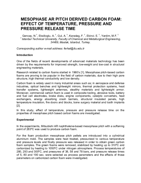 (PDF) Mesophase AR pitch derived carbon foam: Effect of temperature ...