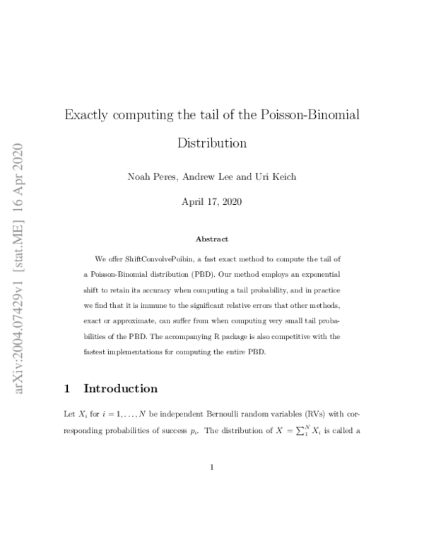 (PDF) Exactly computing the tail of the Poisson-Binomial Distribution
