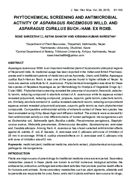 (PDF) PHYTOCHEMICAL SCREENING AND ANTIMICROBIAL ACTIVITY OF ASPARAGUS ...