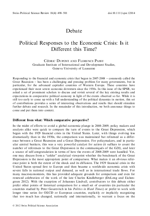 (PDF) Political Responses to the Economic Crisis: Is it Different this ... (PDF) Political Responses to the Economic Crisis: Is it Different this ...