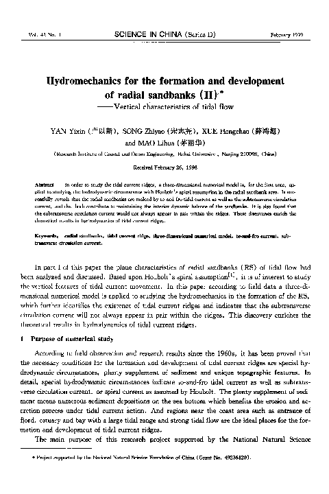 (PDF) Hydromechanics for the formation and development of radial sandbanks (II)