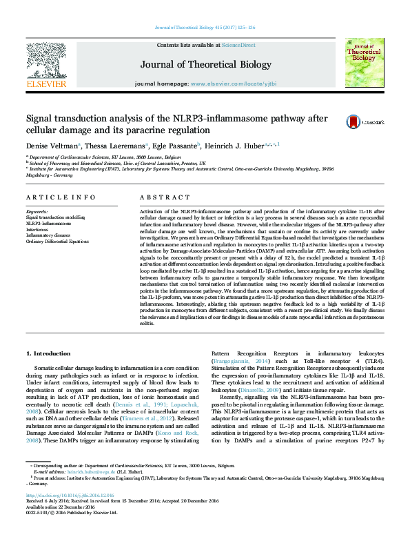 (PDF) Signal transduction analysis of the NLRP3-inflammasome pathway after cellular damage and ...