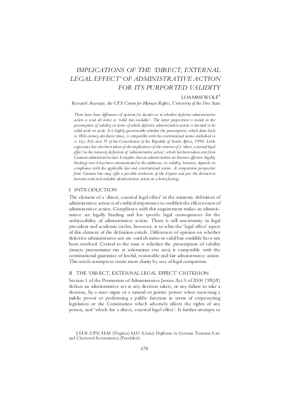 (PDF) Implications of the 'Direct, External Legal Effect' of ...