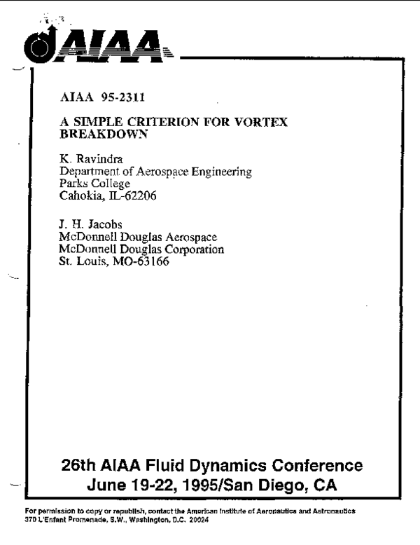 (PDF) A simple criterion for vortex breakdown