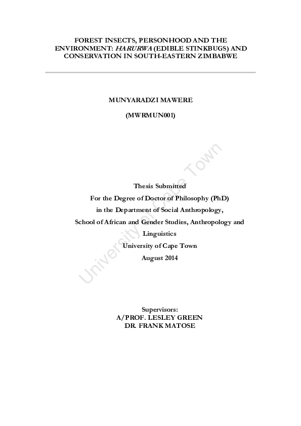(PDF) Forest insects, personhood and the environment: Harurwa (edible ...