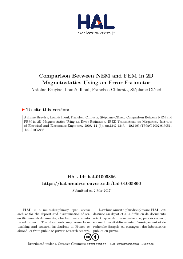 Pdf Comparison Between Nem And Fem In 2 D Magnetostatics Using An Error Estimator