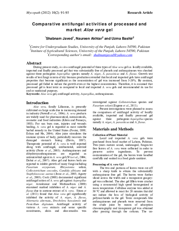 (PDF) Comparative antifungal activities of processed and market Aloe ...