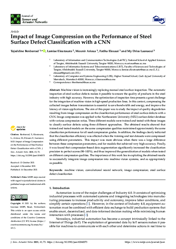 Pdf Impact Of Image Compression On The Performance Of Steel Surface Defect Classification With