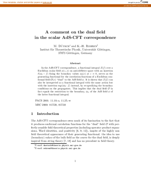 (PDF) A comment on the dual field in the scalar AdS-CFT correspondence
