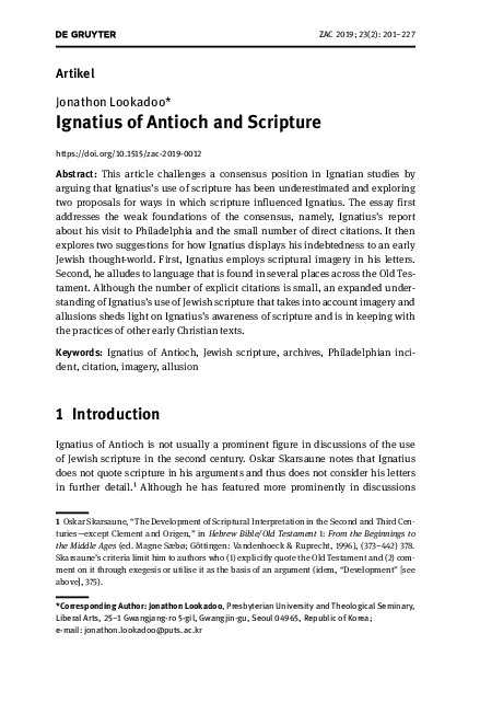 (PDF) Ignatius of Antioch and Scripture