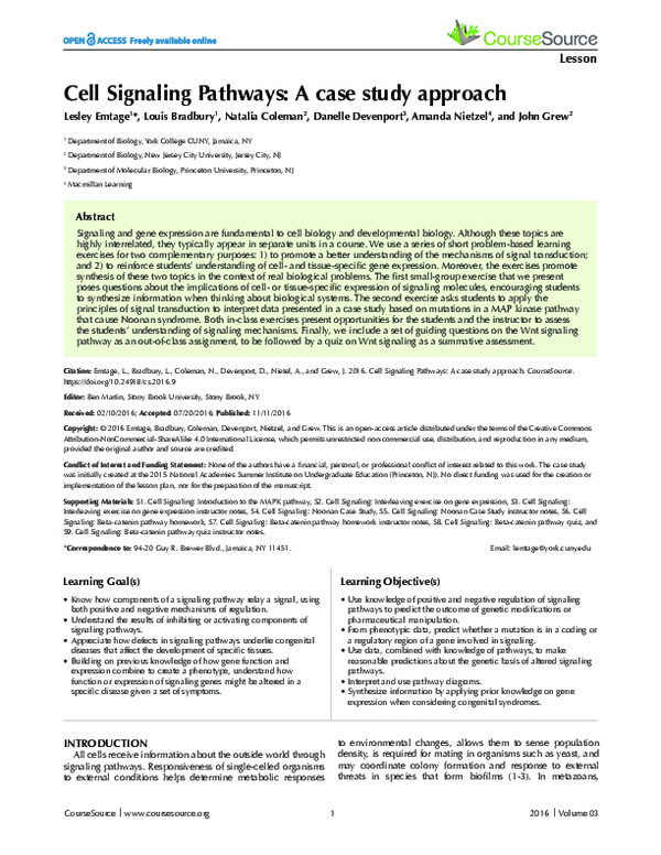 (PDF) Cell Signaling Pathways - a Case Study Approach