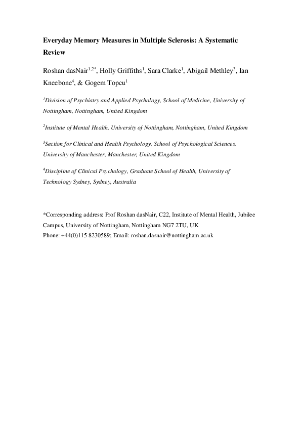(PDF) Everyday memory measures in multiple sclerosis: a systematic review