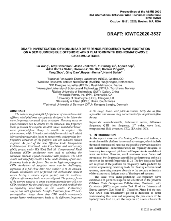 (PDF) Investigation of Nonlinear Difference-Frequency Wave Excitation ...
