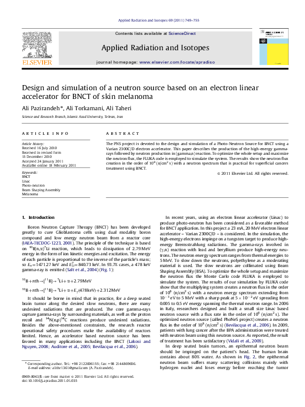 Pdf Design And Simulation Of A Neutron Source Based On An Electron Linear Accelerator For Bnct
