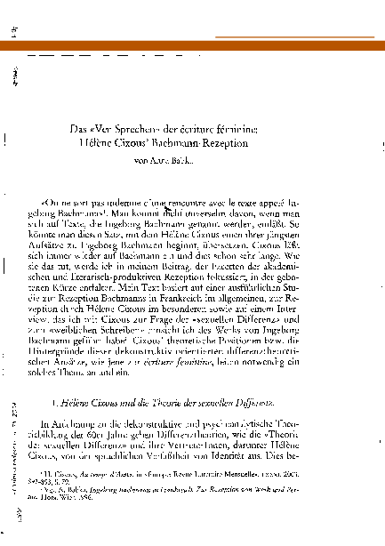(PDF) Das 'Ver-Sprechen' der écriture féminine : Hélène Cixous ...