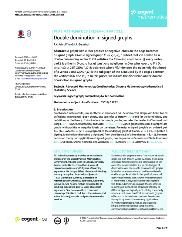 (PDF) Double domination in signed graphs