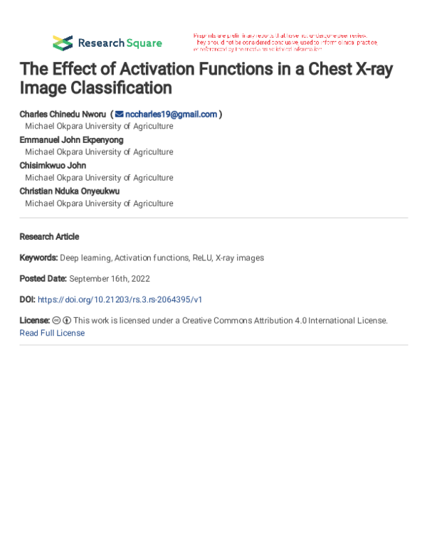(PDF) The Effect of Activation Functions in a Chest X-ray Image Classification