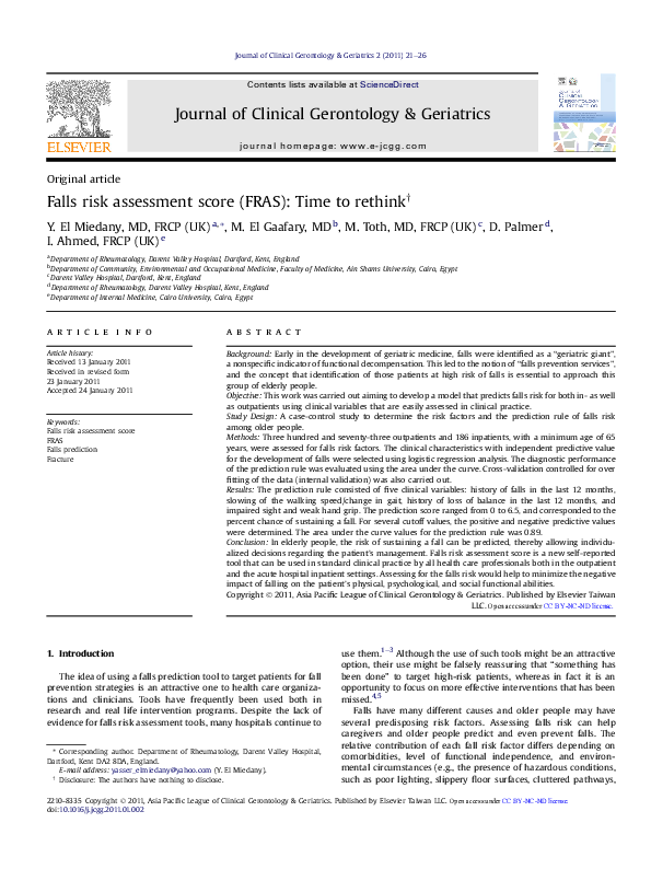 (PDF) Falls risk assessment score (FRAS): Time to rethink
