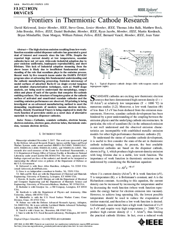 (PDF) Frontiers in Thermionic Cathode Research