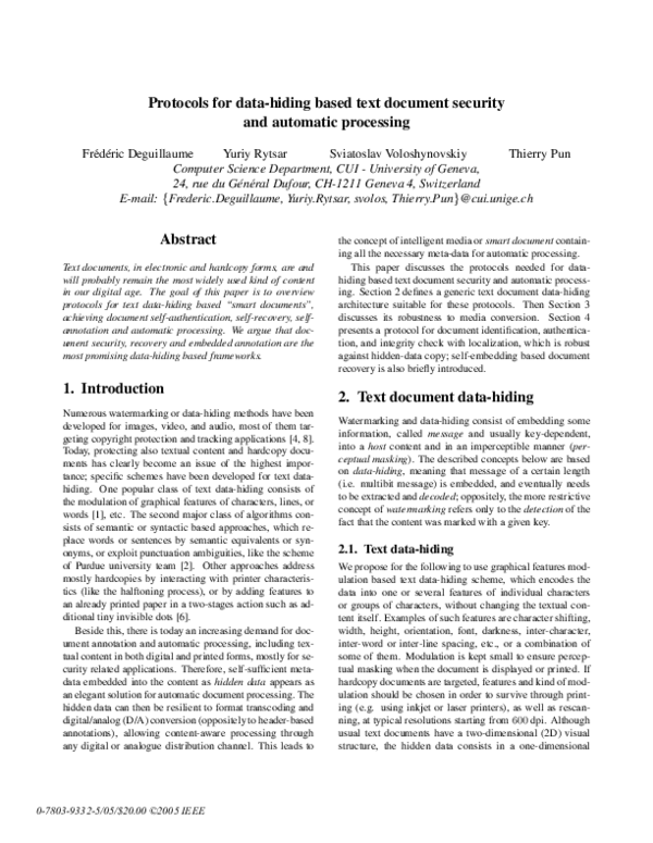 Pdf Protocols For Data Hiding Based Text Document Security And Automatic Processing