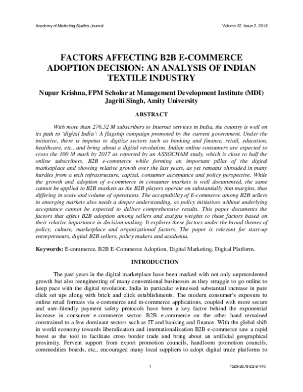(PDF) Factors Affecting B2B E-commerce Adoption Decision: An Analysis ...
