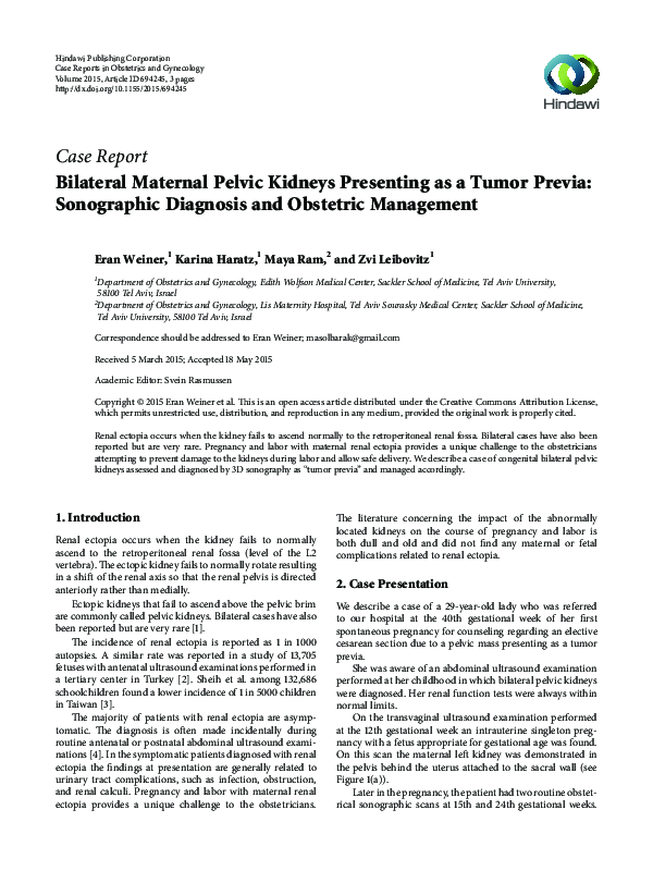 (PDF) Bilateral Maternal Pelvic Kidneys Presenting as a Tumor Previa ...