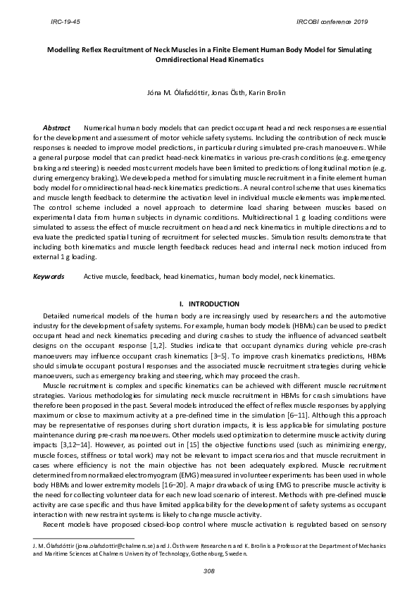 (PDF) Modelling reflex recruitment of neck muscles in a finite element ...