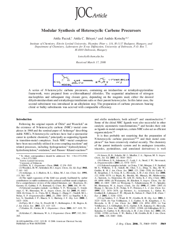 (PDF) Modular Synthesis of Heterocyclic Carbene Precursors