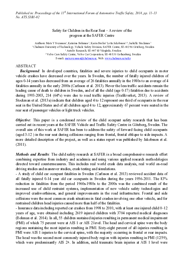 (PDF) Safety for Children in the Rear Seat – A review of the progress ...