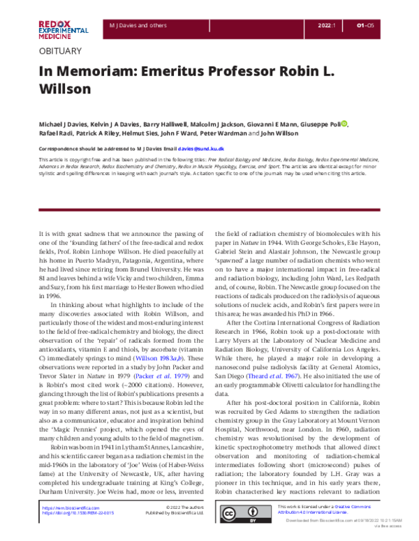 (PDF) In Memoriam: Emeritus Professor Robin L. Willson