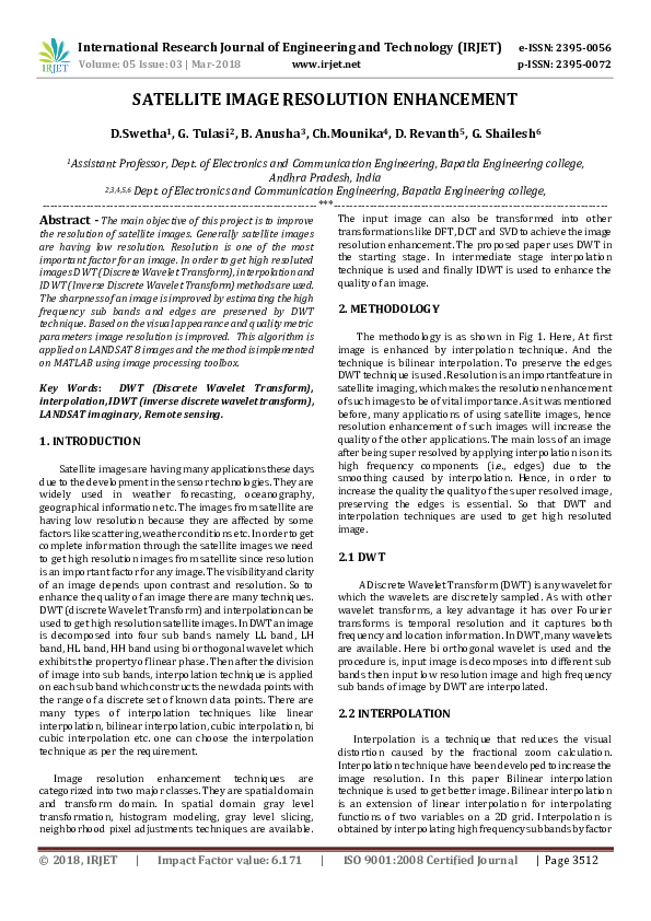Pdf Satellite Image Resolution Enhancement