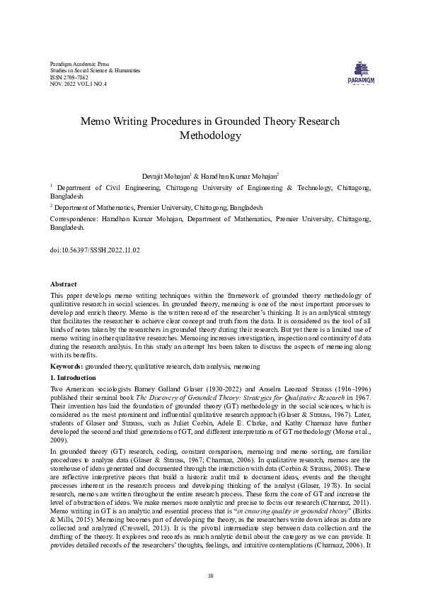 (PDF) Memo Writing Procedures in Grounded Theory Research Methodology