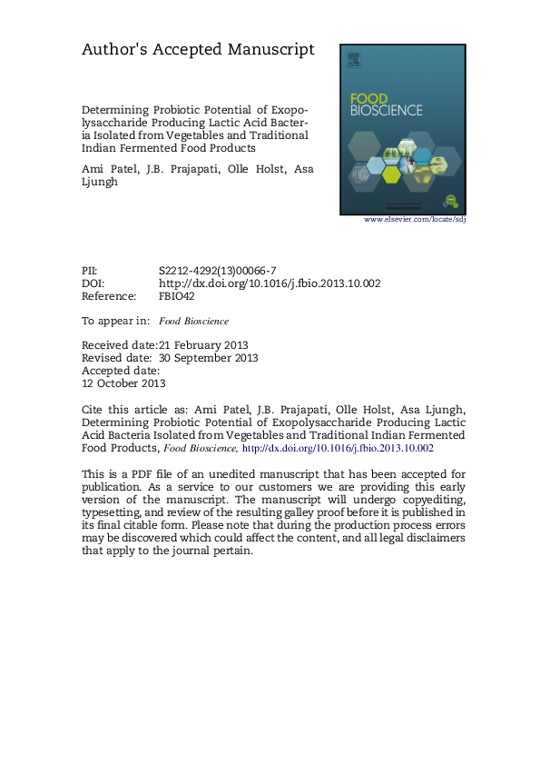 Pdf Determining Probiotic Potential Of Exopolysaccharide Producing