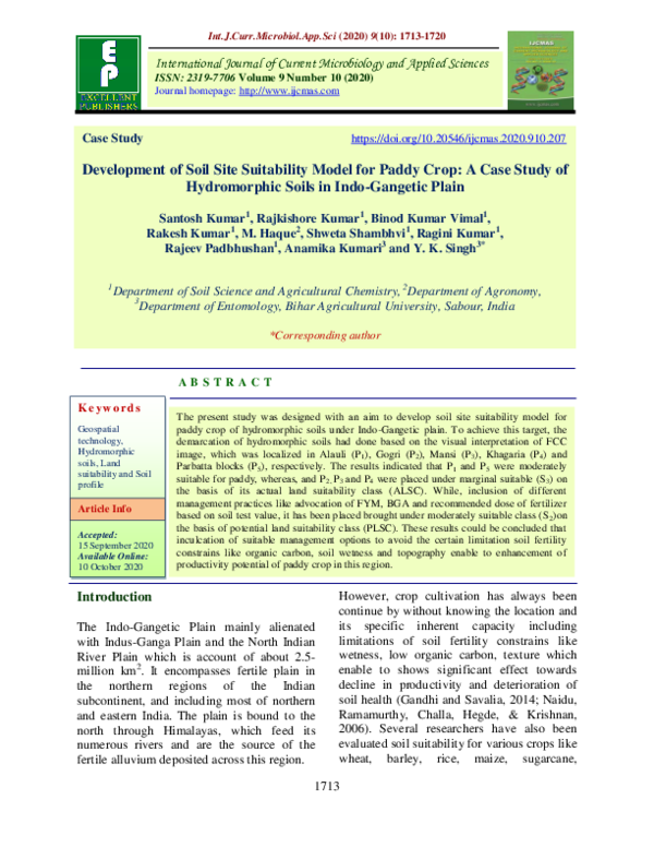 (PDF) Development of Soil Site Suitability Model for Paddy Crop: A Case Study of Hydromorphic ...