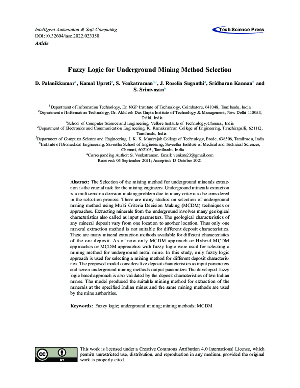 Pdf Fuzzy Logic For Underground Mining Method Selection